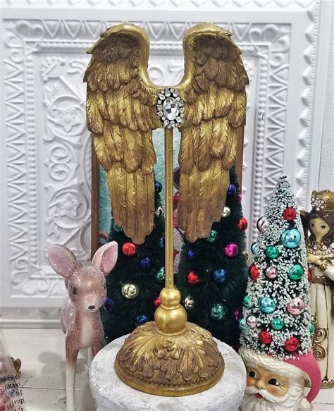Gold Jeweled Angel Wings Statue Christmas Decor 17 Etsy