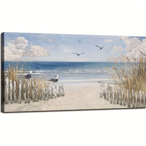 1pc Sandy Beach Wall Art Canvas Print Wall Art Seascape Blue Print