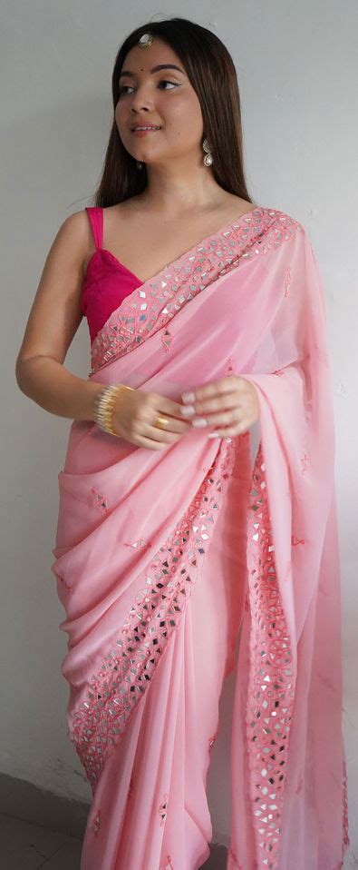 Designer Party Wear Pink And Majenta Color Georgette Fabric Saree
