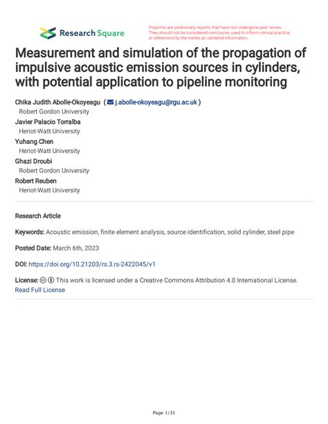 PDF Measurement And Simulation Of The Propagation Of Impulsive