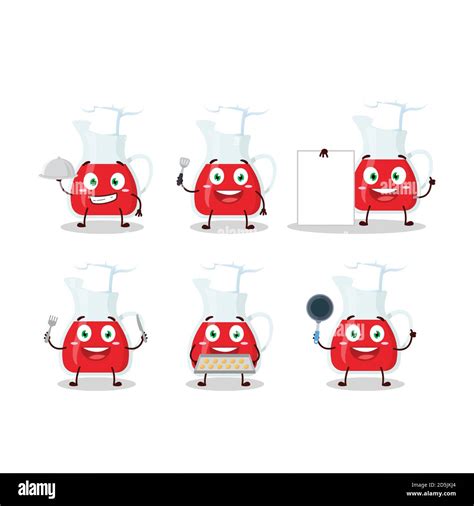 Cartoon Character Of Jug Of Cranberry Juice With Various Chef Emoticons
