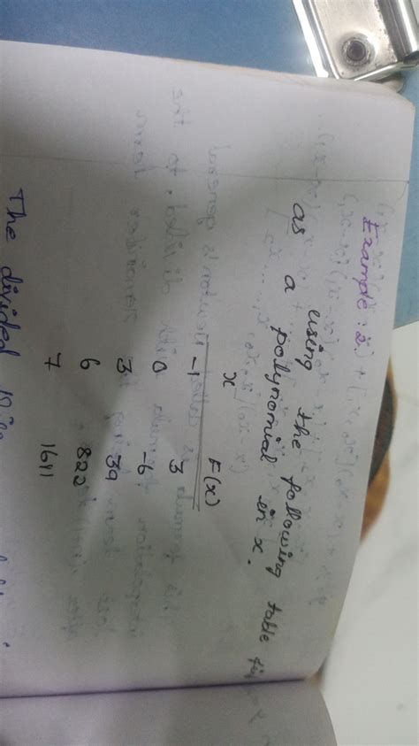 Example 2 As A Rising The Following Table Til A Polynomial In X Begin{