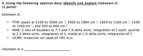 solved using the following spectral data identify and