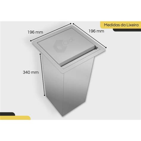 Lixeira de Embutir Quadrada Tampa Aço Inox Litros para Bancada Cozinha em Promoção na