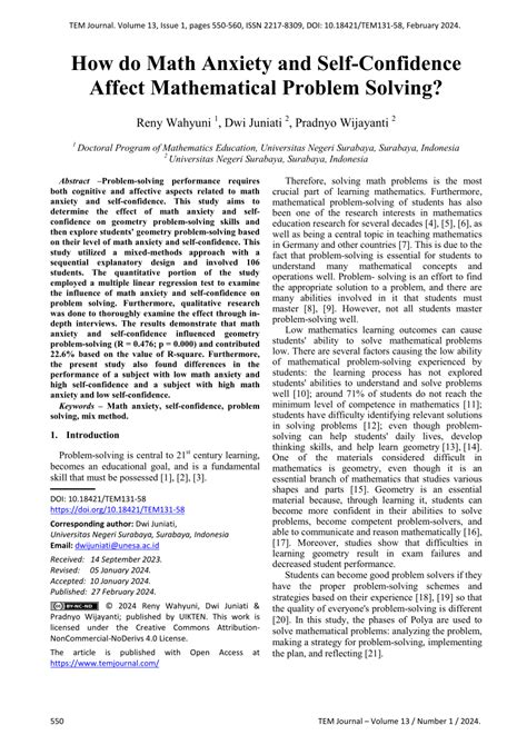 Pdf How Do Math Anxiety And Self Confidence Affect Mathematical Problem Solving