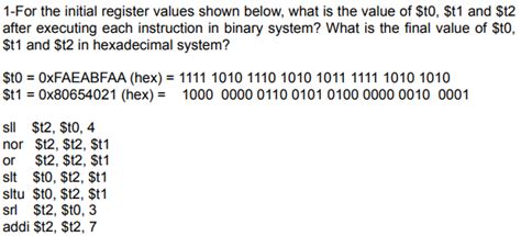 Solved 1 For The Initial Register Values Shown Below What