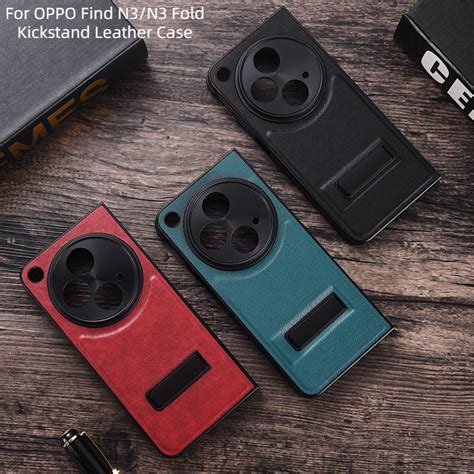 For Oppo Find N3 Fold Case Metal Bracket Kickstand Luxury Pu Leather Pc