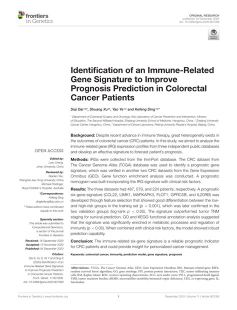 Pdf Identification Of An Immune Related Gene Signature To Improve Prognosis Prediction In