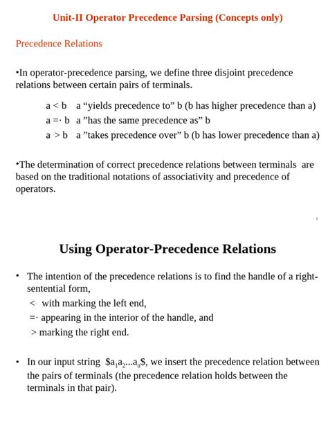 Unit Ii Operator Precedence Parser Bottom Up Parsing Pdf