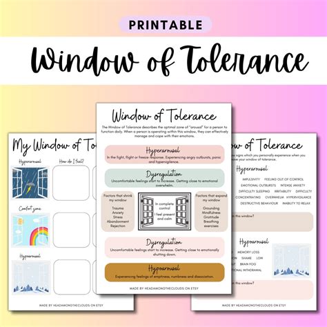 Window Of Tolerance Zones Of Regulation Therapy Worksheet Emotional Regulation Dbt Journal