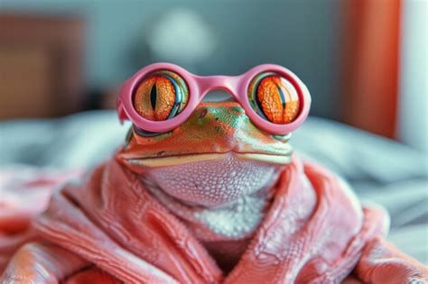 Frog Wearing Cool Sunglasses And Bathrobe Premium Ai Generated Image