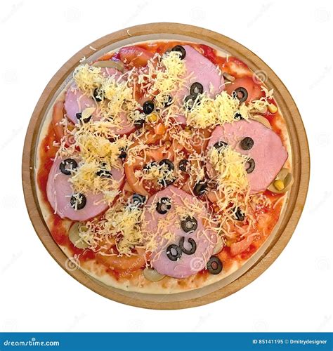 Pizza With Ham Tomato Mushrooms Cheese Stock Image Image Of Pizza