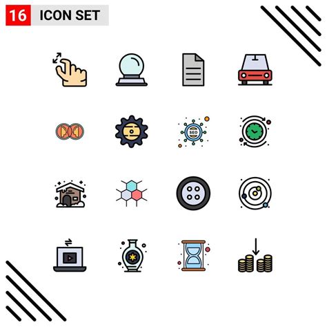Set Of 16 Vector Flat Color Filled Lines On Grid For Duplicate Face Data Coin Vehicles Editable
