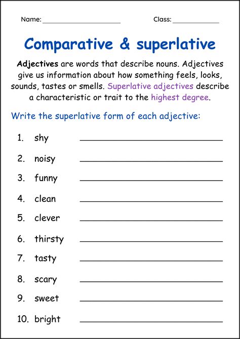 Comparative And Superlative Adjectives Grammar Worksheets For Grade 1 2 3 Made By Teachers