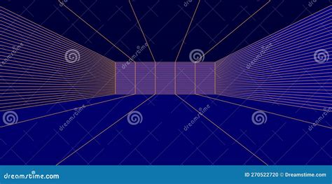 3d Wireframe Room Colorful On Dark Background Abstract Perspective Grid Vector Illustration