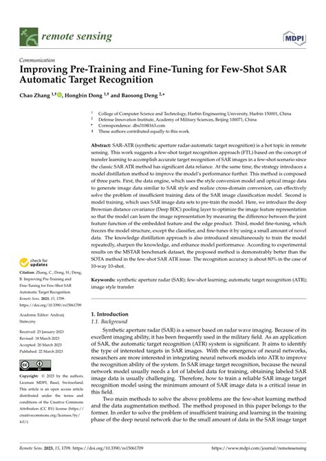 Pdf Improving Pre Training And Fine Tuning For Few Shot Sar Automatic Target Recognition