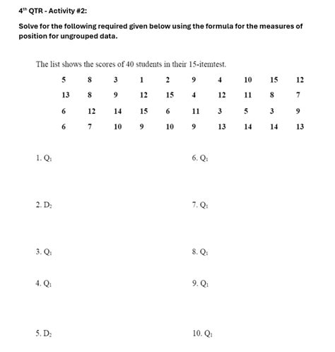 4 Th QTR Activity 2 Solve For The Following StudyX