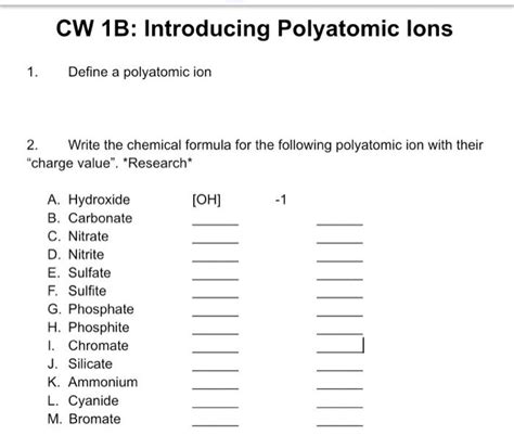 Solved Define A Polyatomic Ion Write The Chemical Chegg Com