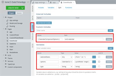 ionic date and time input sample app