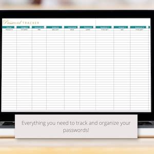 Password Tracker Excel Spreadsheet Organize Your Logins Accounts And Passwords Password
