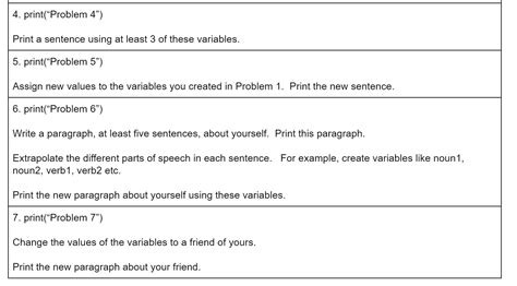 1 Printproblem 1 Assign The Variable Name And