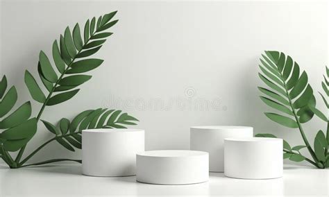 Minimalist Product Display White Stone Pedestals Cylindrical And Stock Illustration