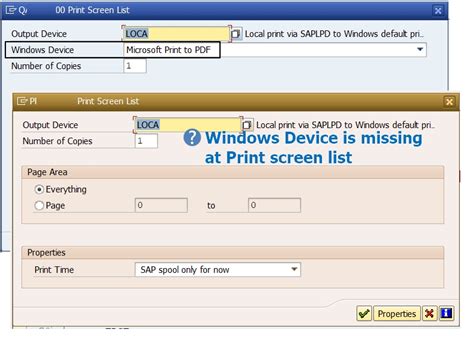 SAP ABAP Central No Device Selection At Print Screen List Popup Window