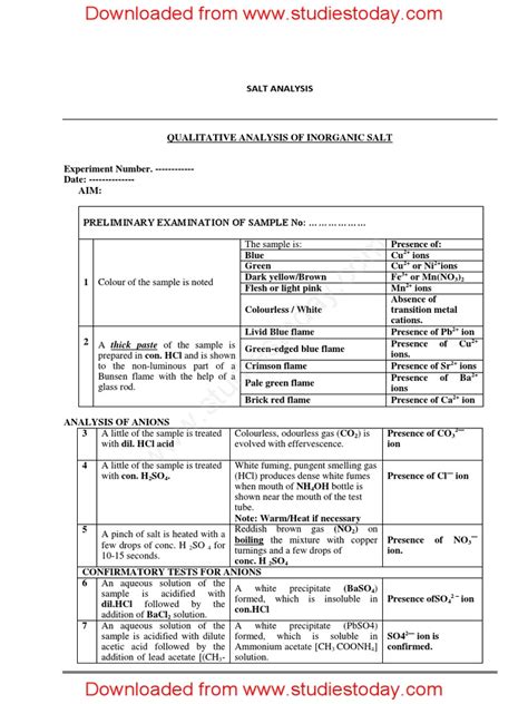 Cbse Class 11 Chemistry Salt Analysis Pdf Pdf Precipitation