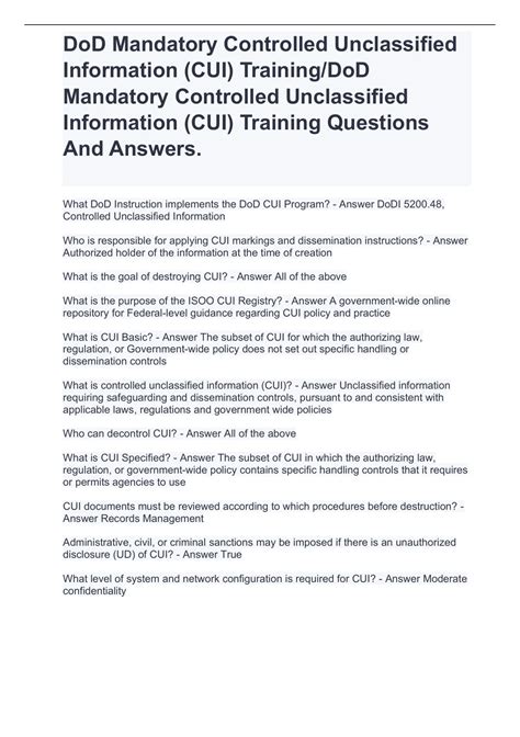 Dod Mandatory Controlled Unclassified Information Cui Training Dod Mandatory Controlled