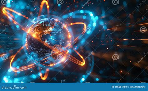 Vibrant Atomic Structure Illustration With Neon Glows Futuristic Science Concept Digital