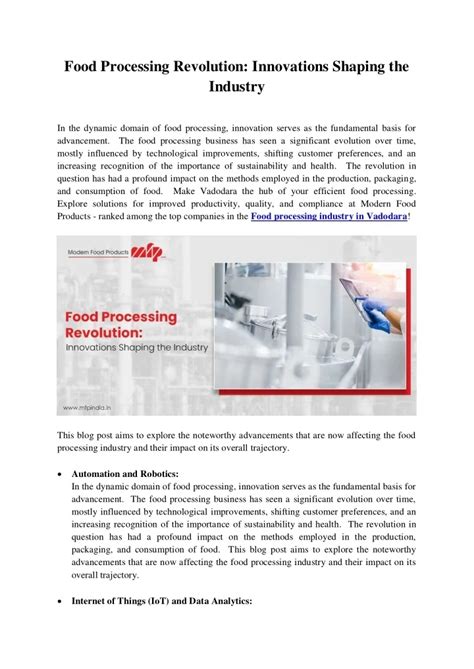 Ppt Food Processing Revolution Innovations Shaping The Industry