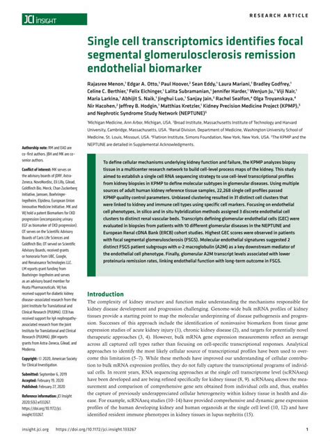 Pdf Single Cell Transcriptomics Identifies Focal Segmental