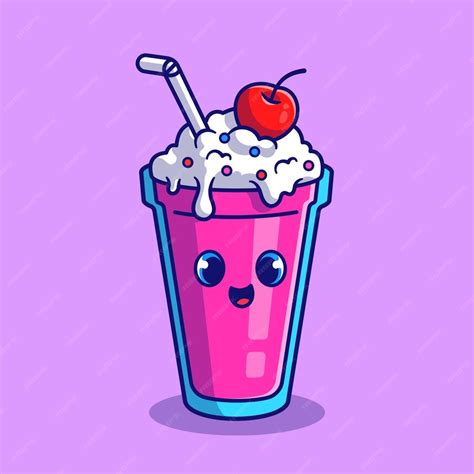 Free Vector Cute Milkshake With Cherry Cartoon