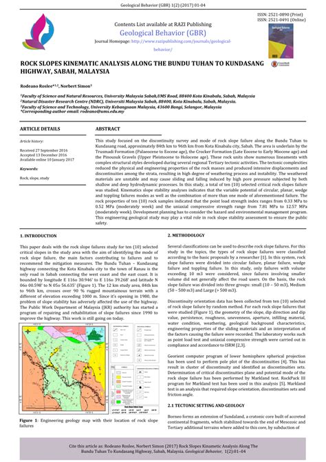 pdf rock slope kinematic analysis along the bundu tuhan to kundasang