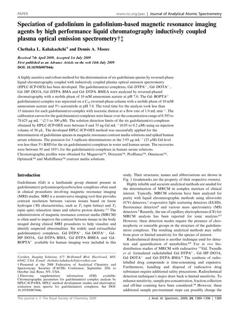 Pdf Speciation Of Gadolinium In Gadolinium Based Magnetic Resonance Imaging Agents By High