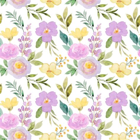 Padrão sem emenda em aquarela floral roxo amarelo Vetor Grátis