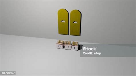 스키의 3d 그래픽 이미지와 상단 관점에서 금속 입방 문자로 만든 텍스트와 함께 개념 프리젠 테이션 및 슬라이드 쇼에 탁월합니다 리조트 및 겨울 일러스트레이션에 대한 스톡