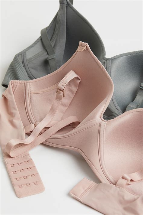 Mama 2 Pack Padded Non Wired Nursing Bras Grey Greenpowder Pink