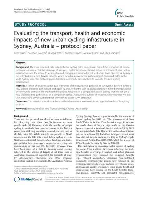 Pdf Evaluating The Transport Health And Economic Impacts Of New Urban Cycling Infrastructure