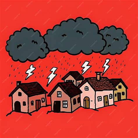 A Drawing Of Houses With The Word Thunderstorm On It Premium Ai