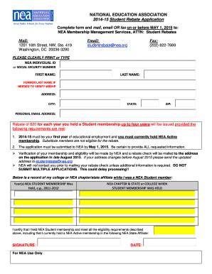 Fillable Online Mea Student Rebate Form 2014 2015 Word Version NEA