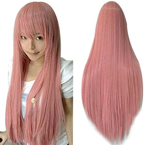 Anogol Hair Cap32inch80cm Pink Wig Peluca Rosa For Anime