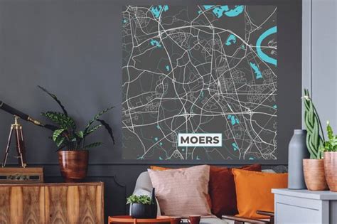 Muurstickers Sticker Folie Plattegrond Moers Blauw Stadskaart
