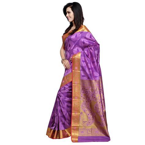 Lavender Woven Art Silk Saree With Blouse Varkala Silk Sarees 1057626