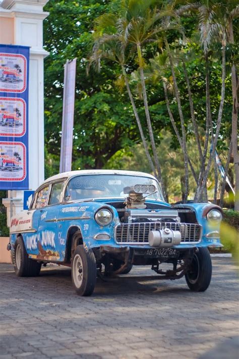 Blue Chevrolet Bel Air Coupe Gasser In An Outdoor Car Show Editorial