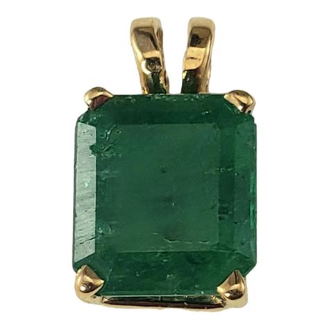 14k Yellow Gold Emerald Cut Emerald Pendant Chairish