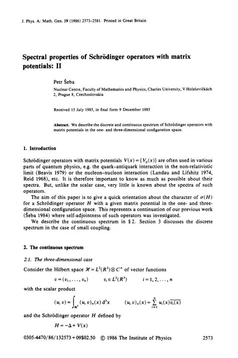 Pdf Spectral Properties Of Schrodinger Operators With Matrix