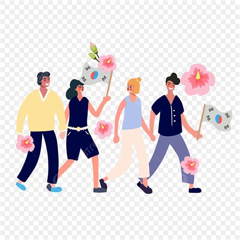 한국 퍼레이드 축제 히비스커스 일러스트 무궁화 태극기 퍼레이드 무궁화 깃대 Png 일러스트 및 Psd 이미지 무료 다운로드 Pngtree