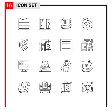 Set Of 16 Vector Outlines On Grid For Protection Eat House Cookie Hand Editable Vector Design