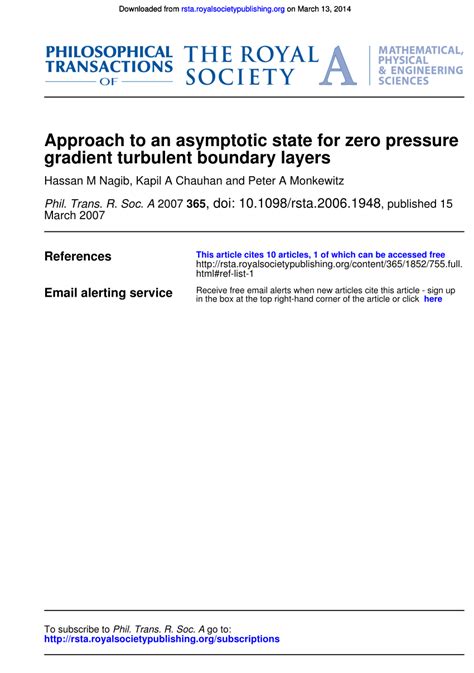 Pdf Approach To An Asymptotic State For Zero Pressure Gradient Turbulent Boundary Layers